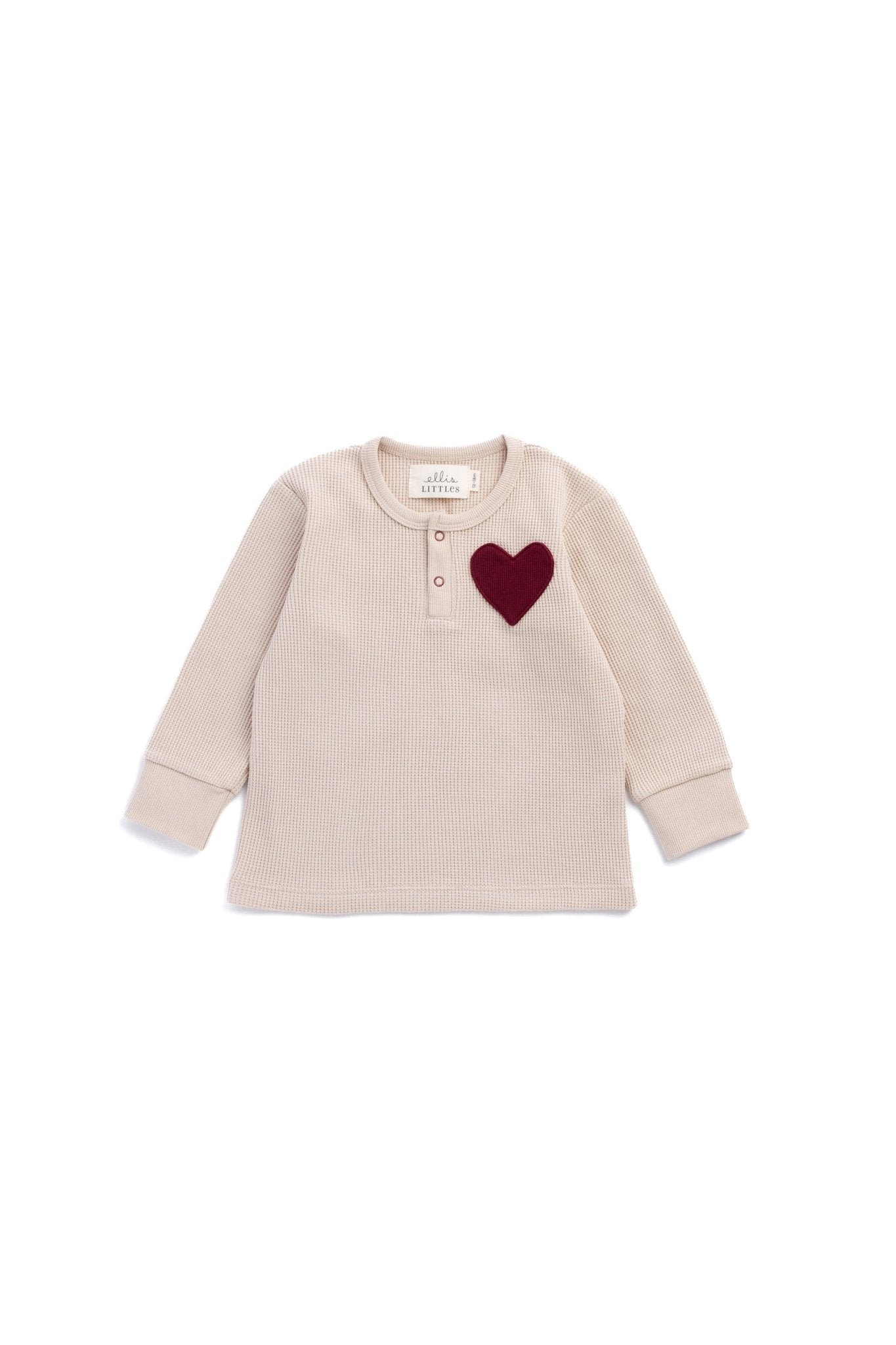 Organic Cotton Waffle Heart Henley, Biscotti – Ellis Littles