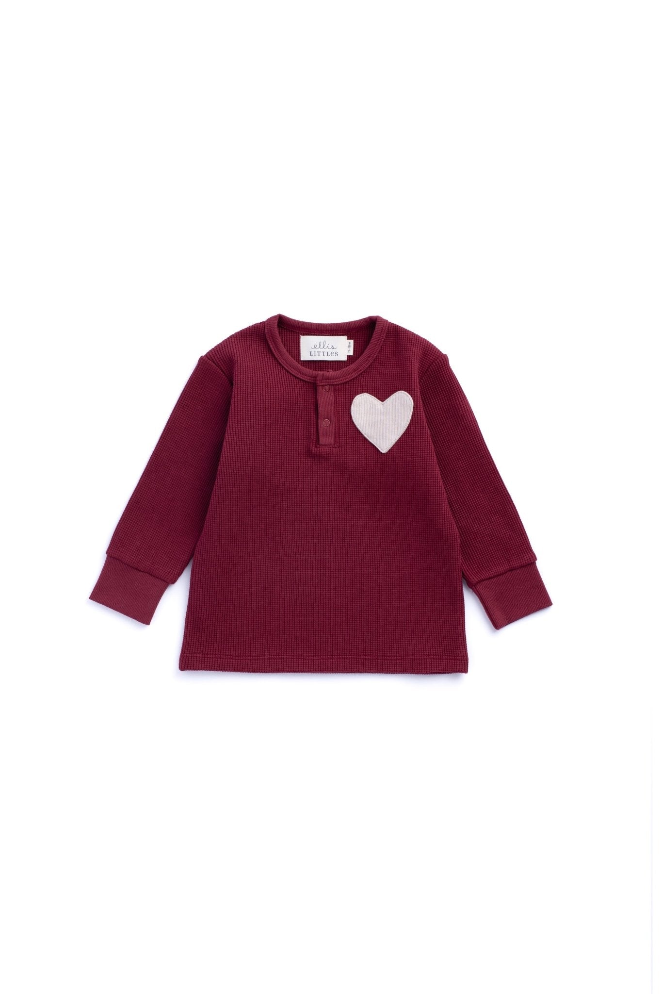Organic Cotton Waffle Heart Henley, Ruby – Ellis Littles